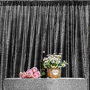 WISPET Black Sequin Backdrop Curtains 2 Panels 2FTx8FT Glitter Drapes Backdrop Sparkle Curtains Photo Backdrop for Halloween Wedding Birthday Bridal Party Decor