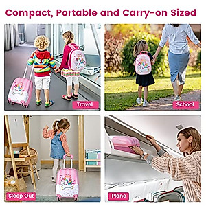 GYMAX Kids Carry On Luggage Set, 12" & 16" 2PCS Rolling Suitcase (Happy Pony)