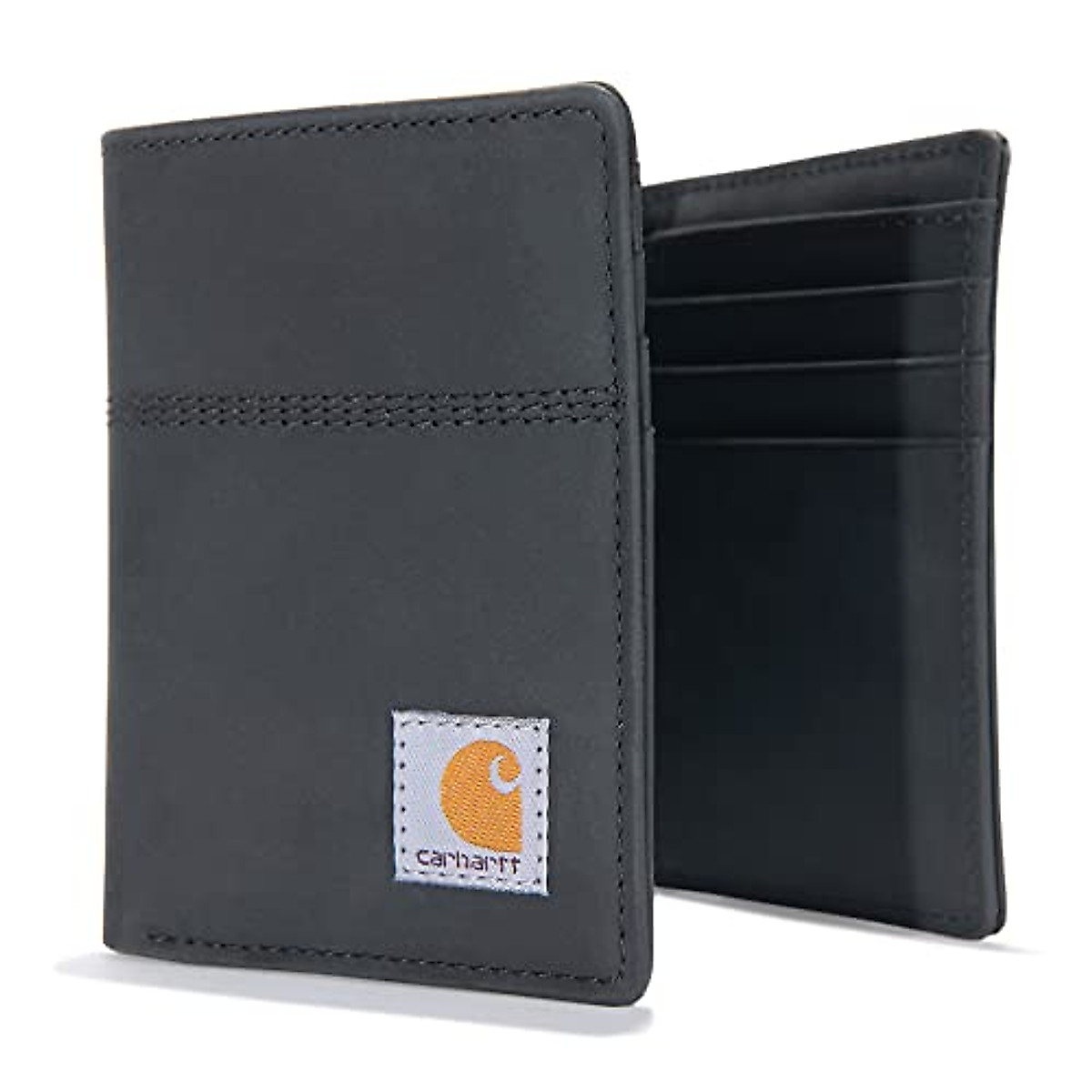 Carhartt Men's Casual Saddle Leather Wallets, Available in Multiple Styles and Colors, Black (Trifold), One Size