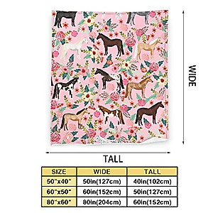 Horse Blanket Gift for Girls Women Cute Animal Horses Flowers Fleece Flannel Throw Blankets Soft Lightweight Plush Pink Blanket for Horse Lovers Decor Bed Sofa 50"x40"