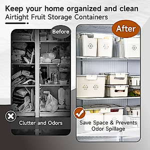 banmagately Airtight Fruit Storage Containers for Fridge, Portable Refrigerator Organizer Bins with 4 Removable Fruit Drainer Containers, BPA-Free Produce Saver for Fruits and Veggies (White)