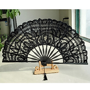TENDYCOCO Photography Fan Japanese Chinese Foldable Handheld Fan Folding Hand Fan Fabric Hand Holding Fans Cotton lace Folding Fan Woman Folding Fan Women lace Fan Wooden Miss Manual Makeup