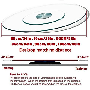 EMENAR 20in Dining Table Lazy Susan Turntable Tempered Glass Lazy Susan Transparent Round Rotating Tray Kitchen Serving Plate For Tabletop (Size : 60cm/24in)