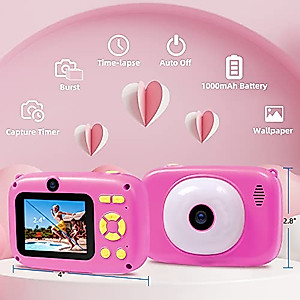 seanme Selfie Camera for Kids with 32GB Card, 40MP & 1080P HD Kids Digital Camera Toys for 3-8 Year olds, Birthday & Christmas Gifts for 3 4 5 6 7 8 9 10 Year Old Girls (Pink)