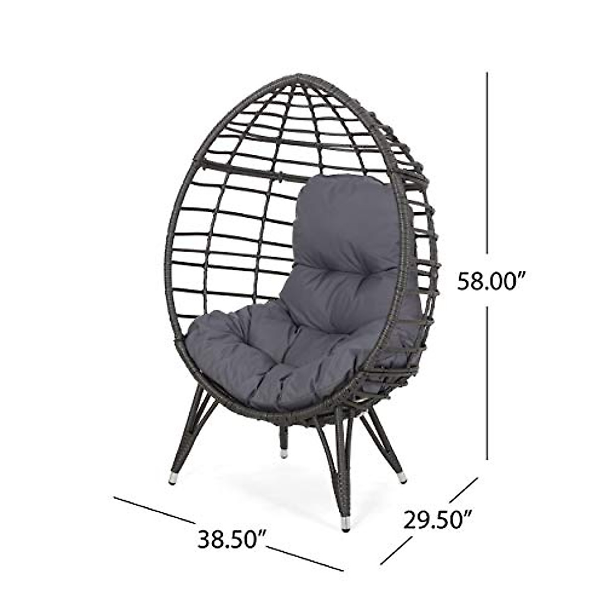 Great Deal Furniture Lillian Outdoor Wicker Teardrop Chair with Cushion, Gray and Dark Gray