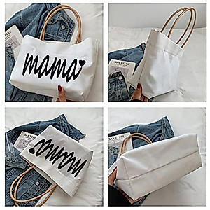D DASAWAN Canvas Mama Tote Bag - Reusable Grocery Mom Bag for Mother’s Day Gifts,Mom Birthday Presents,Shopping,Travel