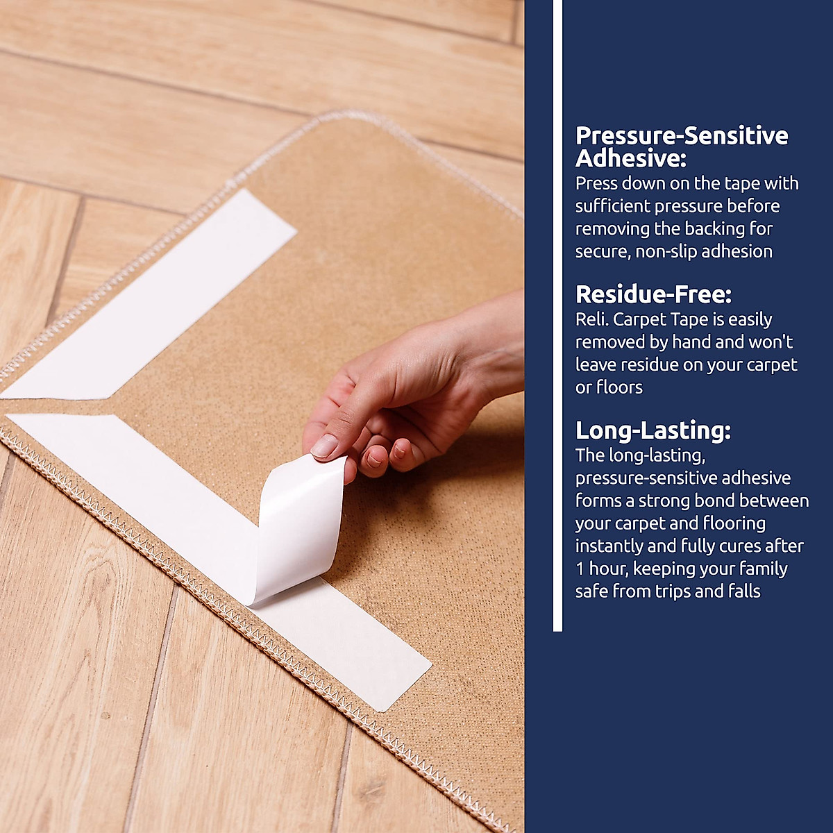 Reli. Carpet Tape | 2" x 45 Yards (Bulk Value) | Double Sided Carpet Tape for Hardwood Floors | Heavy Duty Keeps Rug in Place | Indoor/Outdoor Rug Tape for Area Rug, Laminate | Rug Gripper | White