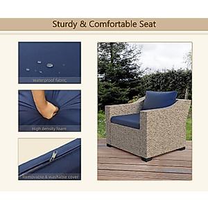 LHBcraft Patio Conversation Set Rattan Outdoor 8 Piece Sectional Furniture Sofa Set Wicker Couch with Coffee Table and Cushions for Poolside, Backyard