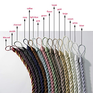 BEL AVENIR Curtain Ropes Tiebacks Tie-Backs, Curtain Handmade Holdbacks with 2 Metal Screw Hooks (Beige, 2pack)