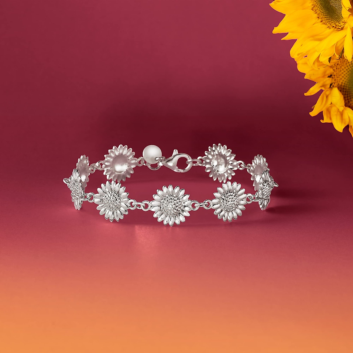 Ross-Simons Italian Sterling Silver Sunflower Bracelet. 7 inches