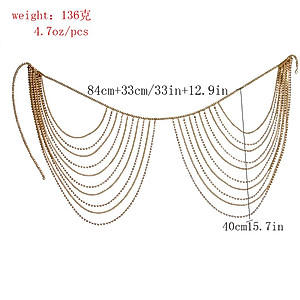 Asooll Sexy Multi-Layered Crystal Leg Body Chains Fashion Sparkly Belly Hip Skirts Tassel Waist Chains for Women and Girls (Gold)