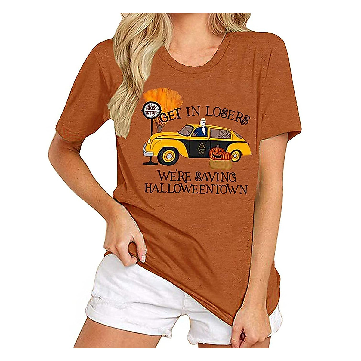 TIVIEAZG Women's We're Saving Halloween Town Shirt, Orange, Medium