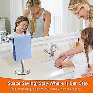 Hand Towel Holder Stand with Heavy Stainless Steel Base, T-Shape Towel Rack, Free-Standing Towel Holder Countertop for Bathroom (Brushed Nickel)