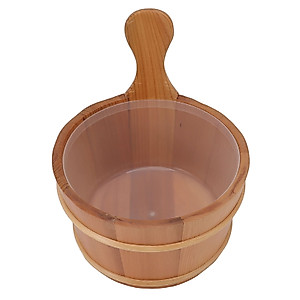 Jeffergarden 4L Wooden Pail Sauna Bucket, Sauna Bucket with Ladle Sauna Bucket and Ladle Set Wooden Hot Tub Barrel Steam Room Water Bucket with Plastic Liner Sauna Spa Accessory