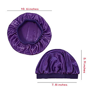 DuoZan 2 Pack Kids Satin Bonnets Night Sleeping Cap Wide Band Shower Cap Bath Hats for Baby Children Toddler (Black+Purple)…