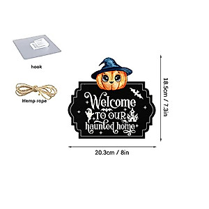 FRAKYEN Scary Front Door Welcome Sign Halloween Decoration Door Hangers Halloween Welcome Sign Front Door Halloween Wreath Farmhouse Halloween Decoration
