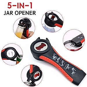 Jar Bottle Opener Non Slip Jar Gripper - Pad Rubber Jar Can Lid Opener,5 in 1 Multi Function Non-Slip Opener for Weak,Senior, Arthritis Hands (3-piece set)