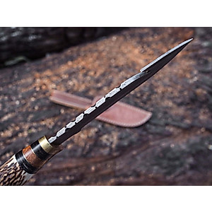 Custom Handmade Hunting Knife gut hook Skinner Fixed Blade Knife Damascus Steel 10'' Overall With Sheath