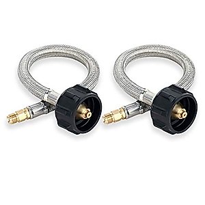 GASLAND 12 Inch Stainless Braided RV Propane Hose for Camper, 1/4" Male Inverted Flare Propane Pigtail Regulator Hose for 2-Stage Regulator, Type 1 Connection & 1/4" Inverted Male Flare, 2-Pack
