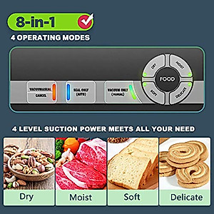 Potane Vacuum Sealer Machine, 85kPa Pro Vacuum Food Sealer, 8-in-1 Easy Presets, 4 Food Modes, Dry&Moist&Soft&Delicate with Starter Kit, Compact Design(Silver)…