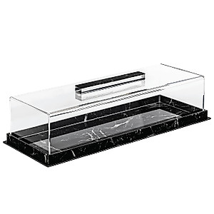 Gold Valley Rectangular Cake Tray, Cake Plate Dish with Lucite Display Cover Lid, Dessert Holder Tray, Cake Stand, Grey Marble Rectangle Cake Platter with Lucite Cover, Pastry Base (Black)
