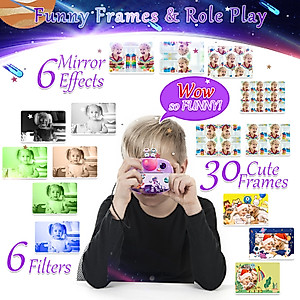 USHINING Kids Camera Instant Print, Selfie Digital Camera for Boys Girls Aged 3-12,1080P Kids Video Camera with 2.4" Screen, 32GB SD Card,Color Pens,Print Papers and Lanyard (Purple)