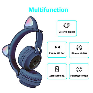 Viwind Kids Bluetooth Headphones,Wireless Over-Ear Headphones with Microphone,Cat Ear Headset with SD/TF Slot,Stereo Sound,Wireless & Wired Mode for Girls,Boys, Children,Teens, Student-Green