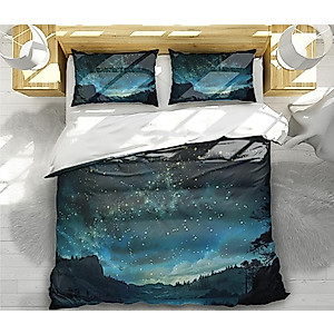 Aimery Starry Night Duvet Cover Set - Enchanting Starry Sky Design, Luxurious Microfiber Comforter for All Seasons with Captivating Celestial Patterns (King (104"x90"),04)