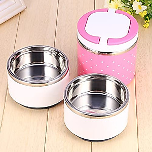Oumefar Bento Box Pink Cylindrical Thermal Bento Box 1-3 Layer Changeable Insulation Thermo Thermal Lunch Box Food Storage Container with Wave Dot Pattern