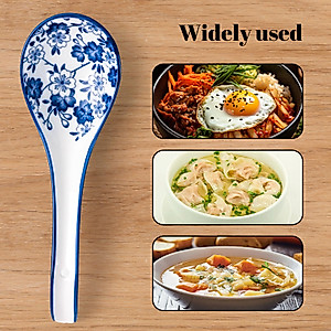 HAKSEN Asian Soup Spoon, Japanese Ramen Spoons with Long Handle for Chinese Vietnamese Wonton Dumplings Pho Noodle Soup Miso Soup Tomato Bisque, 4 PCS 6.8 Inches