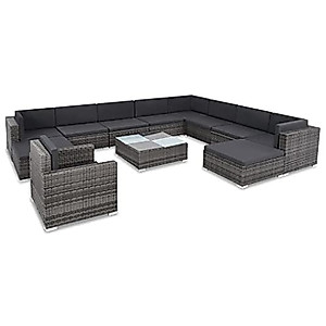 vidaXL 12 Piece Garden Lounge Set with Cushions Poly Rattan Gray