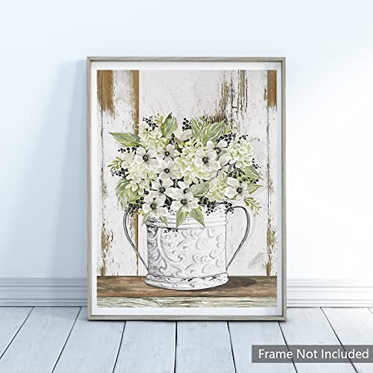 Rustic Floral Wall Art Country Bathroom Wall Decor Farmhouse Style Poster White Flower Canvas Prints Jar Flower Wall Art Home Decor for Bathroom Bedroom Living Room 16x24 Inch No Frame