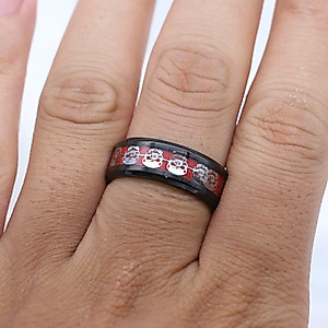 Ringcrown Couple Rings Black Plated Round Red Cz Womens Wedding Ring Sets Skull Ring Titanium Steel Man Wedding Bands（Please Buy 2 Rings for 1 Pair）