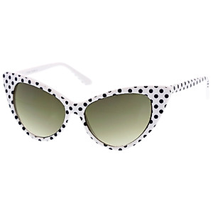 zeroUV - Polka Dot Cat Eye Womens Mod Fashion Super Cat Sunglasses (White-Black/Smoke Gradient)