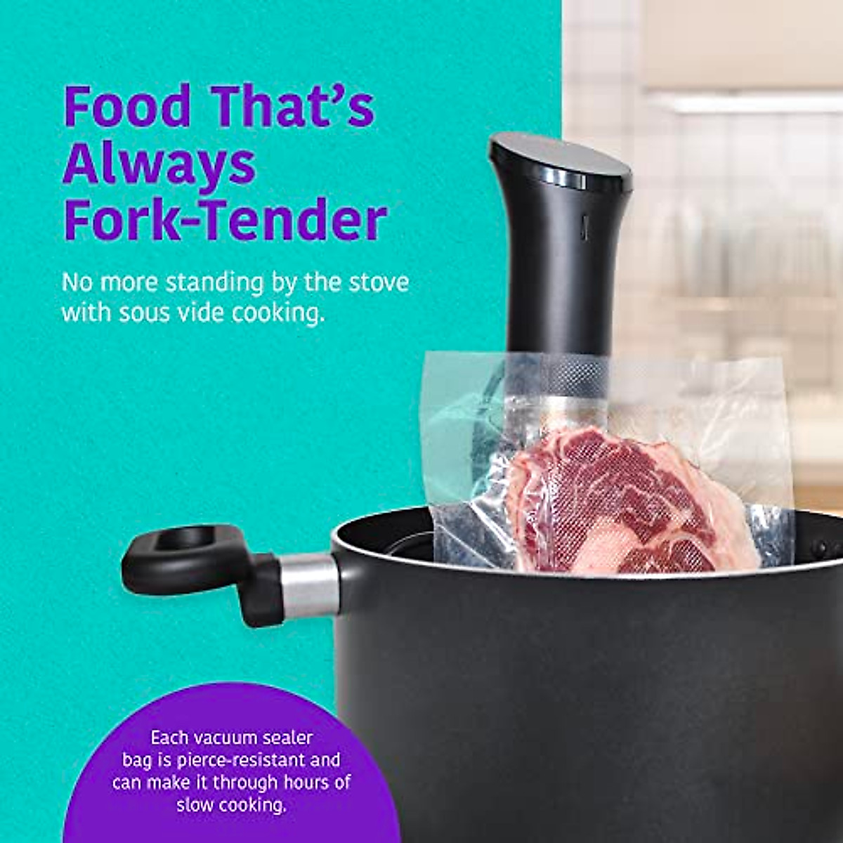 HAULMATE 8"x12" Vacuum Seal Bags - 100 Bags Food Saver Bags, Maximum Vacuum Sealer Suction for Sous Vide Cooking, Freezer & Microwave-Safe, Clamp Sealer Compatible, 7-layer Pierce-Resistant Material