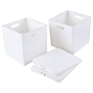 Innouse 4-Pack Collapsible Plastic Storage Cube Bins, Foldable Cube Storage Bin, White