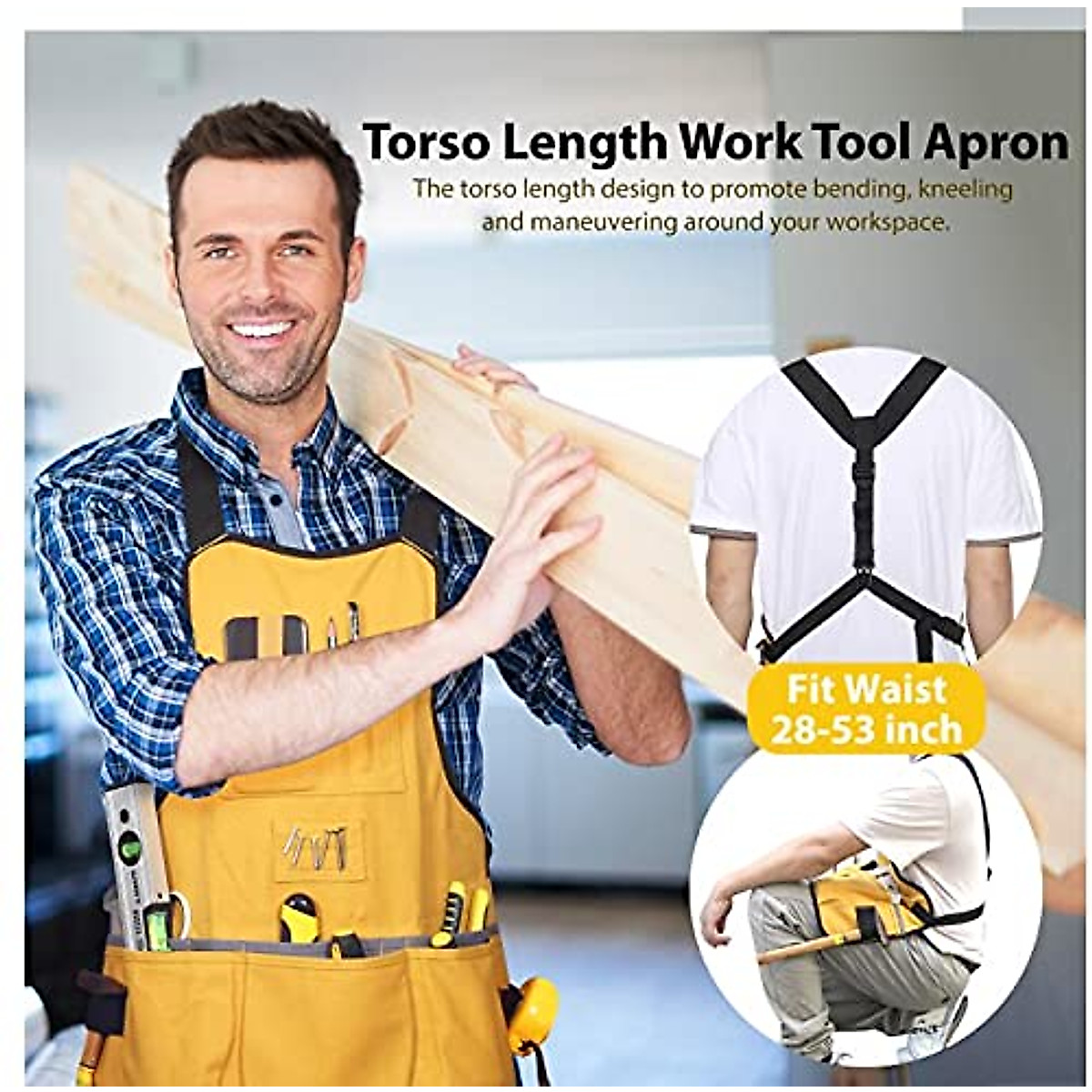 Briteree Work Tool Apron for Men and Women, Torso Length with 21 Tool Pockets, Durable Canvas Apron, DIY Enthusiasts