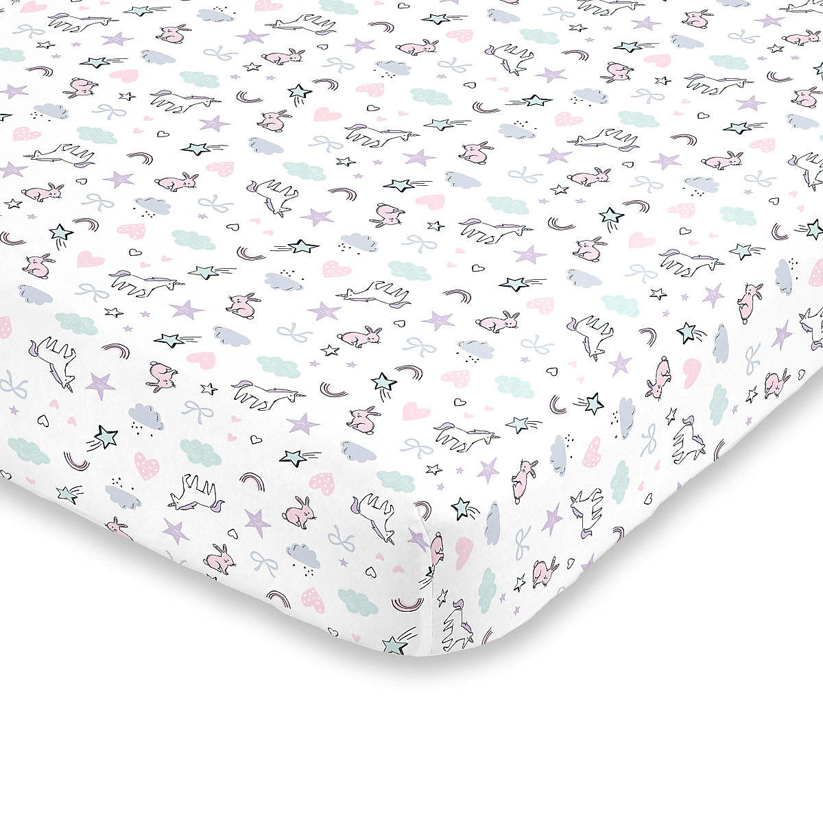 Carter's Unicorn Snuggles Pink, Aqua, Grey 4Piece Nursery Crib Bedding Set - Comforter, 100% Cotton Crib Sheet, Dust Ruffle, Changing Pad Cover, Pink, Aqua, Grey,