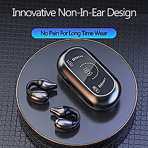 Peticehi Wireless Ear Clip Bone Conduction Headphones with Digital Display, Open Ear Headphones Wireless Bluetooth for Running Sports (Black)