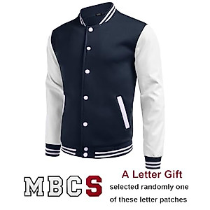 COOFANDY Mens Streetwear Varsity Jacket Letterman Jackets Baseball Bomber Wool Faux Leather Coats Navy Small