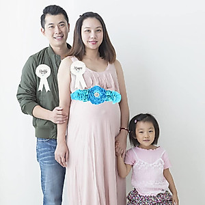 GDTO8820 CoolerthingsDG, 3pcs 2 badges and a belt Blue, Baby Blue Maternity Sash & Daddy to Be Corsage Set - Baby Shower Sash Baby Boy Pregnancy Sash Keepsake Baby Shower Flower Belly Belt