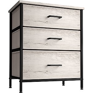 Sorbus Nightstand Dresser with 3 Faux Wood Drawers - Bedside Table Chest with Storage, Steel Frame, Wood Top, Easy Pull Fabric Bins for Bedroom, Living Room, Closet & Dorm Furniture Lamp Stand