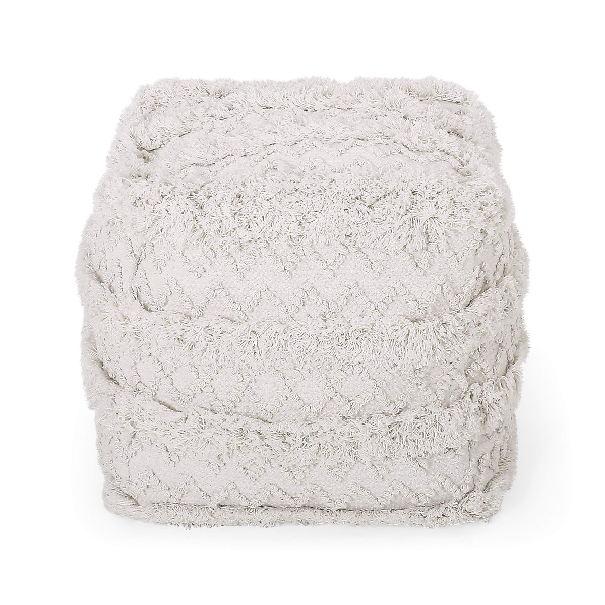 Christopher Knight Home Anna Boho Fabric Cube Pouf, White
