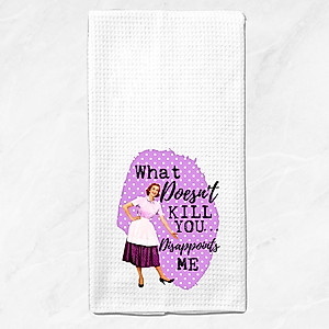 What Doesn't Kill you, Disappoints me Funny Vintage 1950's Housewife Pin-up Girl Waffle Weave Microfiber Towel Kitchen Linen Gift for Her BFF