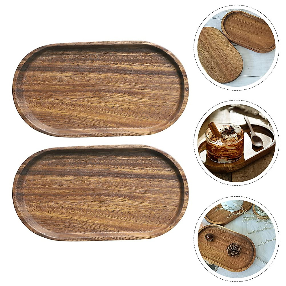 Ipetboom Sandwich Bread Pan 2pcs Wooden Decorative Tray Retro Style Food Dinner Dish Tray Wood Breakfast Oval Tray Fruit Vegetable Plate Jewelry Storage Dish for Home Kitchen Bedroom Sushi Platter