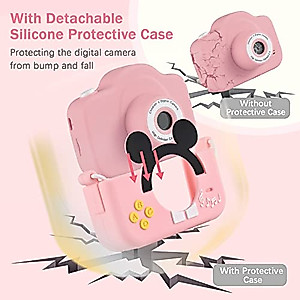Wennzy Mini Cartoon Kids Digital Camera 1080P Digital Video Camera for Kids Dual Lens 2.0 Inch IPS Screen 4X Zoom Built-in Battery Cute Photo Frames Interesting Games with Neck Strap