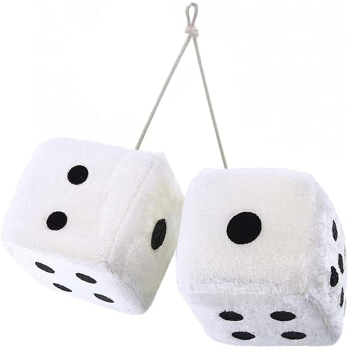 [4 DICE 2 Pack] Retro Hanging Dice for Car Mirror Black and White (Nostalgic 80’s Fuzzy Car Dice for Mirror) Plush Car Accessories (Set of 2)