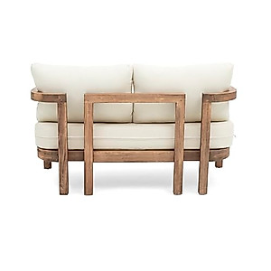 Merax 2-Piece Outdoor Acacia Wood Loveseat Sofa Couch with Coffee Table,Patio Furniture Conversation Set for Backyard