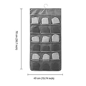 AIRGAME Storage Hanging Bag with Metal Hanger, Dual-Sided Hanging Storage Organiser for Underwear, Stocking,Bra and Sock (6+18 Pockets, Gray)