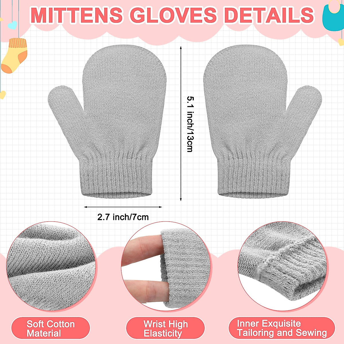 3 Set Toddler Hat Glove Set, Kids Winter Hats Warm Knitted Beanie Mittens Gloves with Bow for Baby Girls and Boys 0-6Y (White, Grey, Pink)